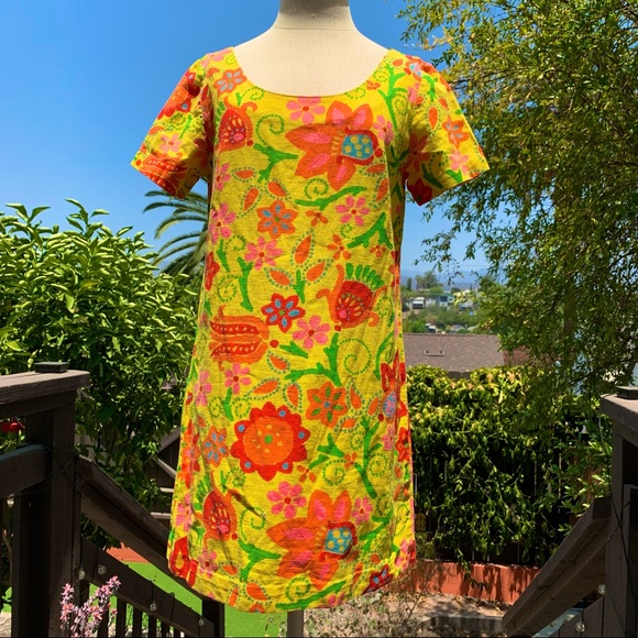 Dresses | Vintage 6s Yellow Colorful Floral Mini Dress | Poshmark